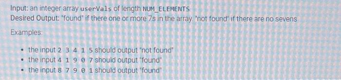 Solved Input: an integer array uservals of length | Chegg.com