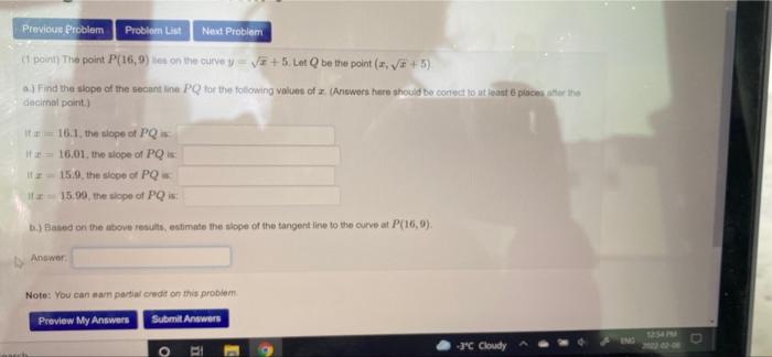 Solved Previous Problem Probler List Next Problem point) The | Chegg.com