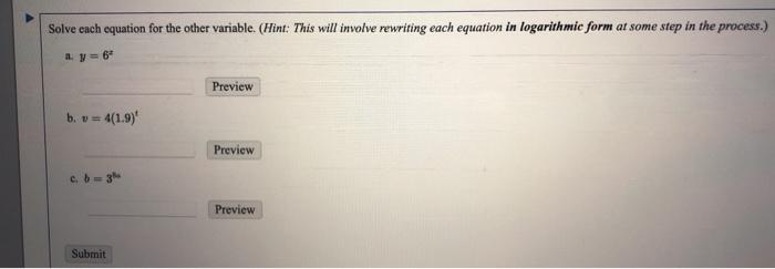 Solved Solve each equation for the other variable. (Hint: | Chegg.com