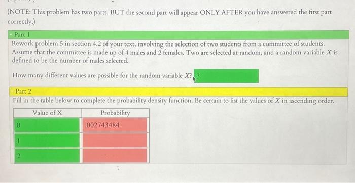 Solved (NOTE: This problem has two parts. BUT the second | Chegg.com