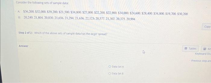 Solved Consider the following sets of sample data: A | Chegg.com