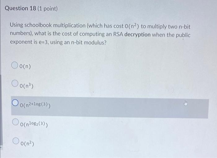 Solved Question 16 (1 point) Textbook RSA (the simple | Chegg.com