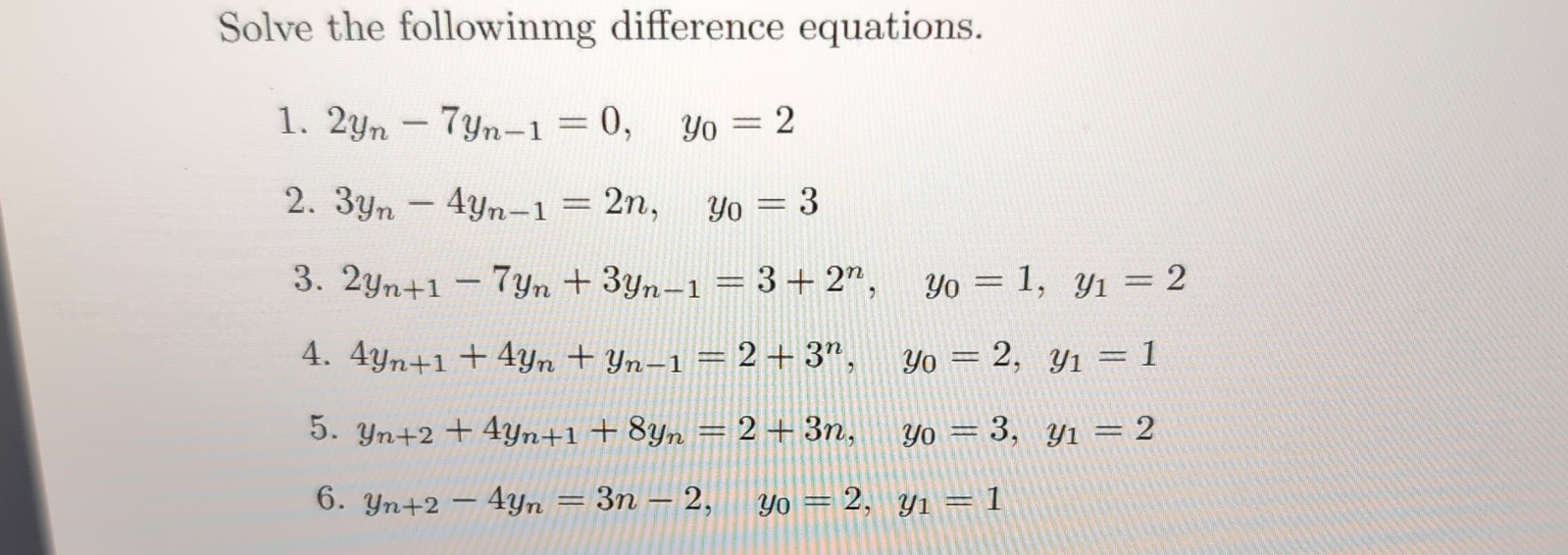 Solved Solve the followinmg difference | Chegg.com