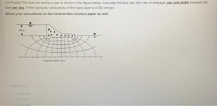 Solved (10 Points) The flow net below a dam is shown in the | Chegg.com
