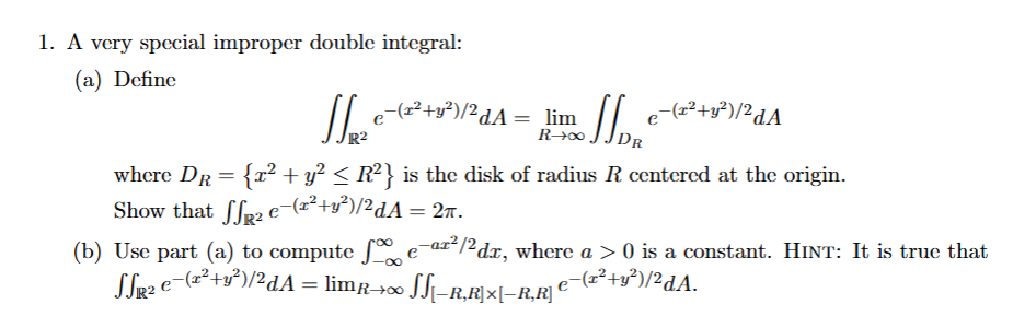 A very special improper double integral:(a) | Chegg.com
