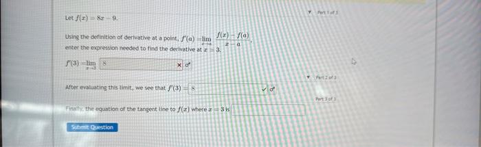 Solved Letf(x)=8x−9 Using the definition of derivative at a | Chegg.com