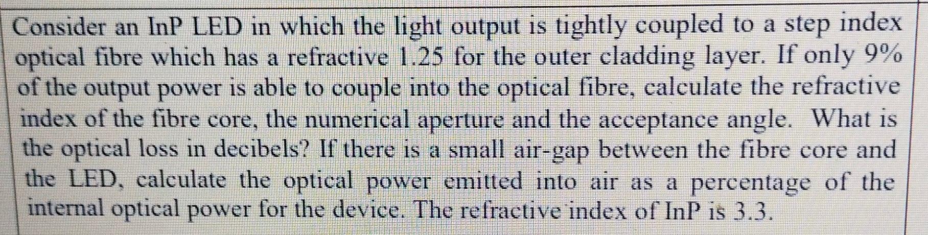 Solved Consider an InP LED in which the light output is | Chegg.com