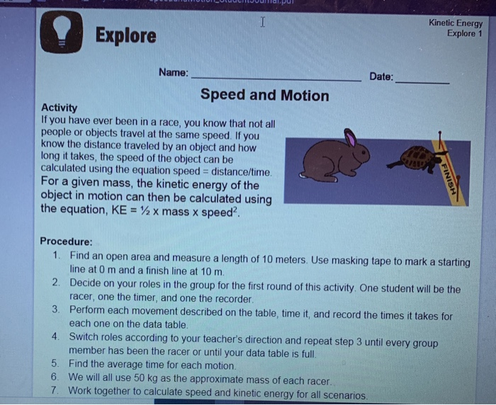 Kinetic Energy Explore 1 Speed and Motion Activity If | Chegg.com