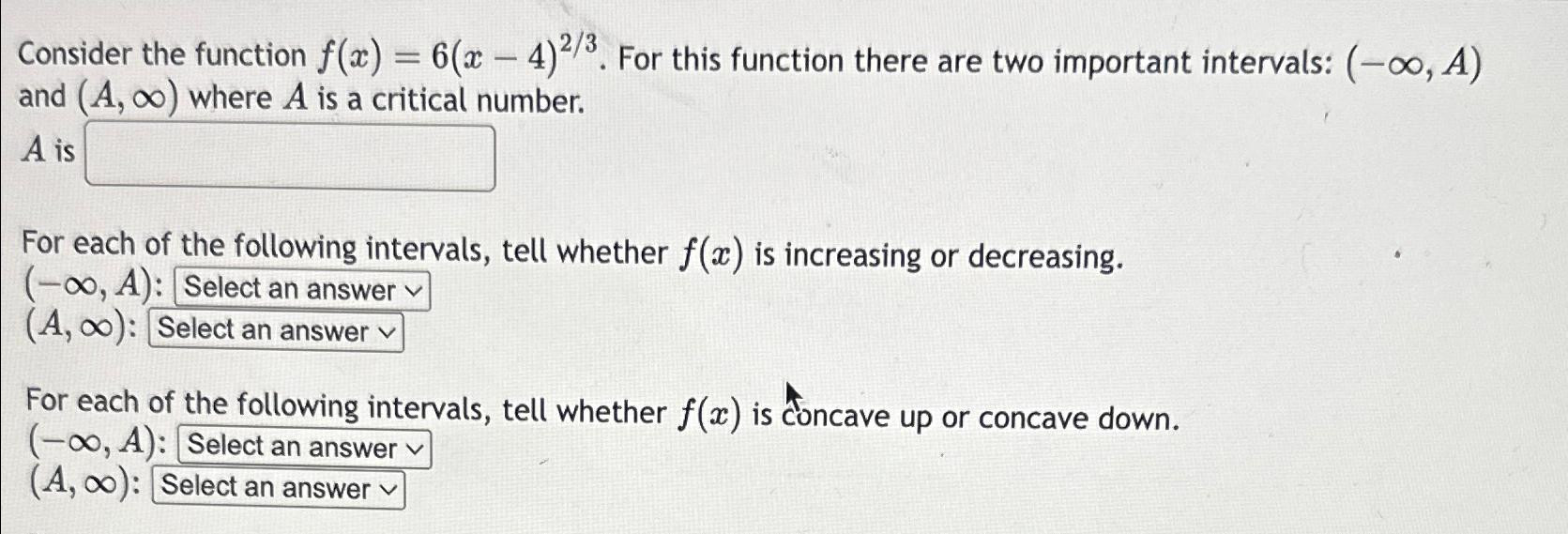Solved Consider the function f(x)=6(x-4)23. ﻿For this | Chegg.com