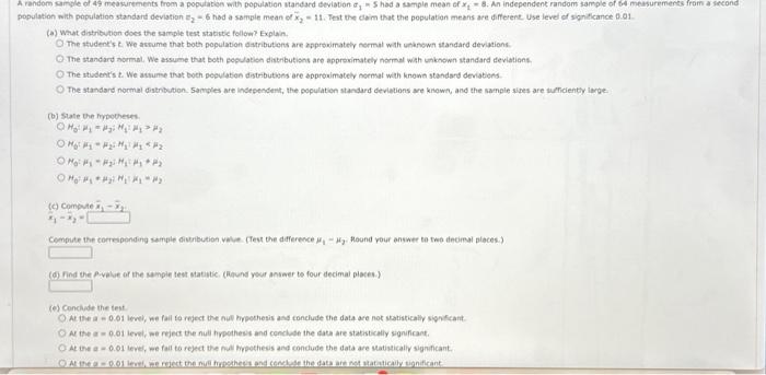 Solved (a) What distribution does the sample test statistic | Chegg.com