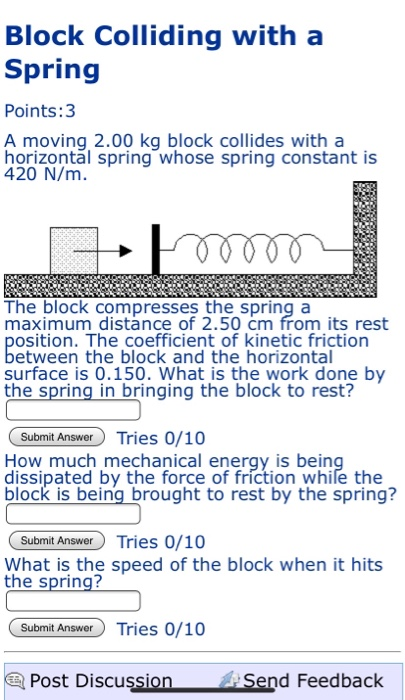 Solved Block Colliding with a Spring Points:3 A moving 2.00 | Chegg.com