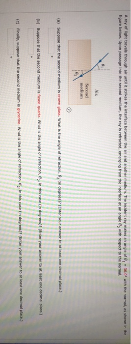 Solved A ray of light travels through air until it strikes | Chegg.com