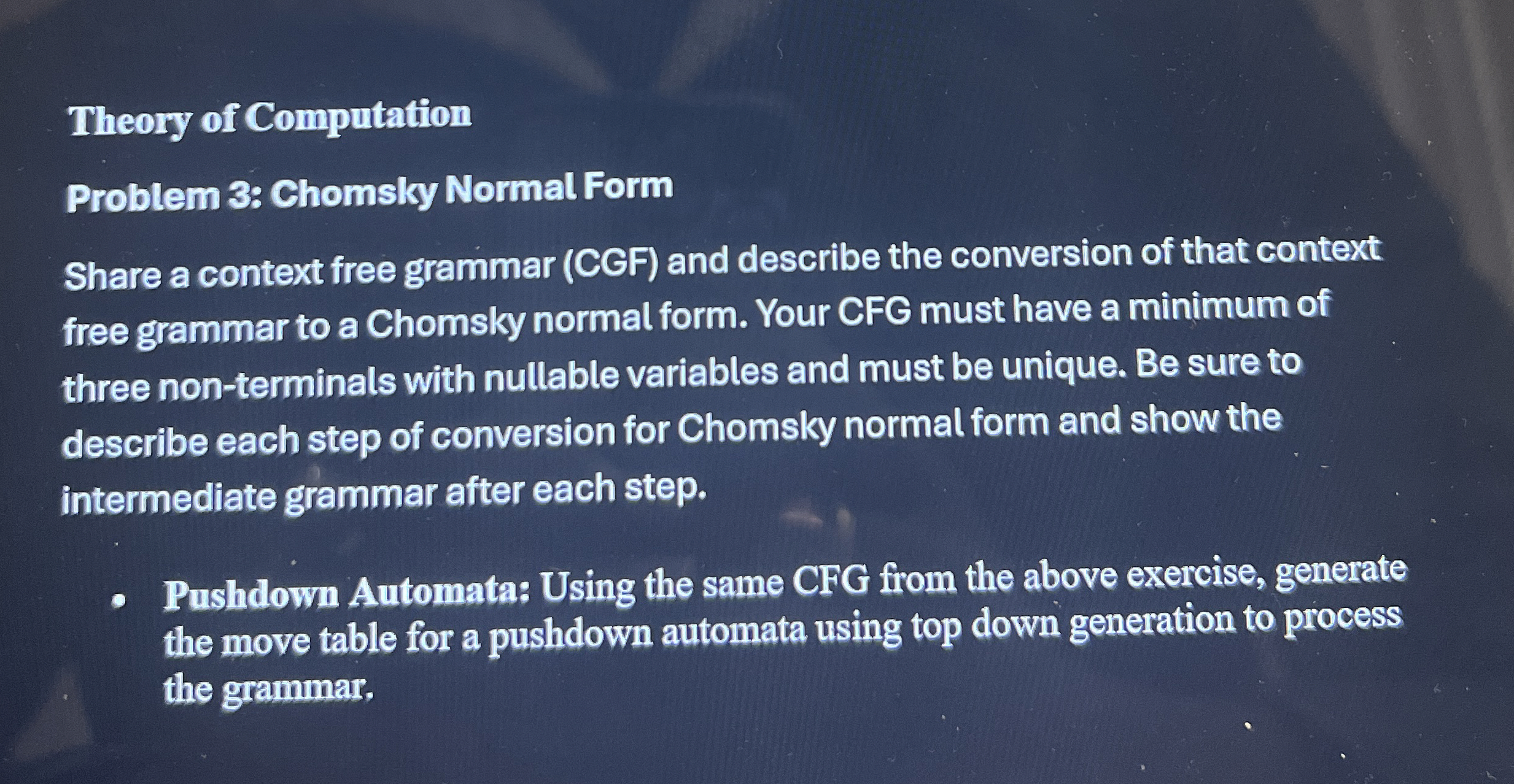 Solved Theory of ComputationProblem 3: Chomsky Normal | Chegg.com
