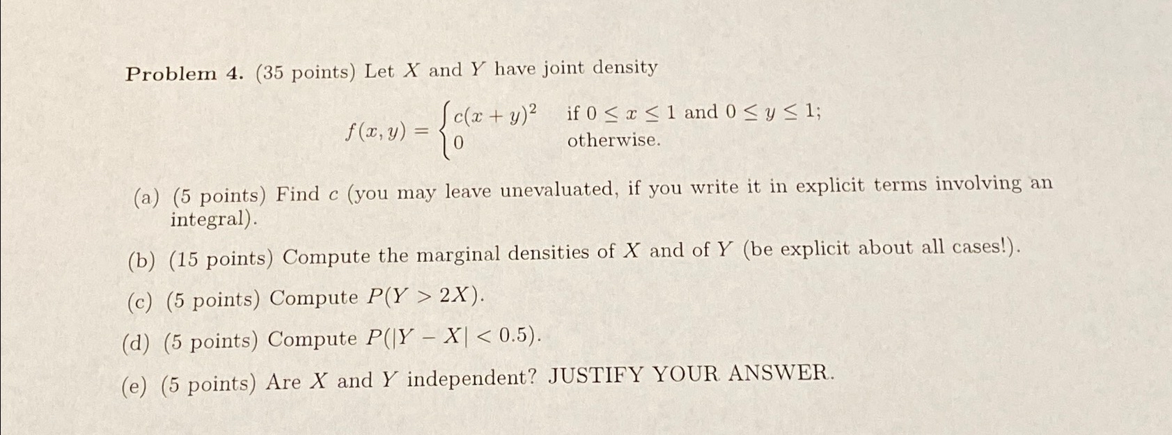Solved Problem 4. (35 ﻿points) ﻿Let x ﻿and Y ﻿have joint | Chegg.com