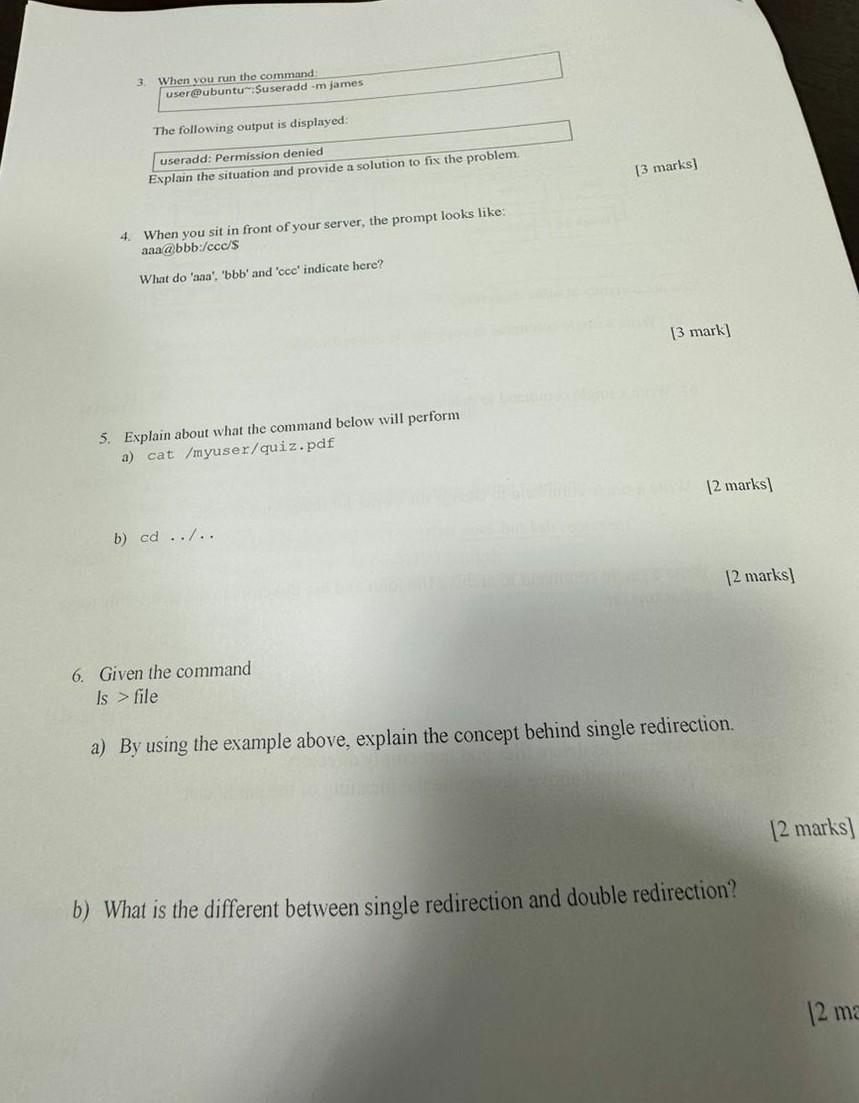 Solved 3. When you run the command user@ubuntu The following | Chegg.com