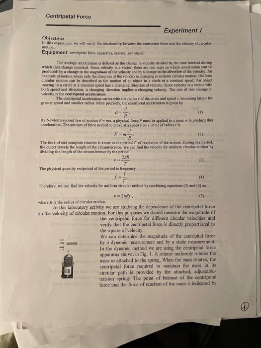 Data Table 11.1. Centripetal force Rotating mass | Chegg.com