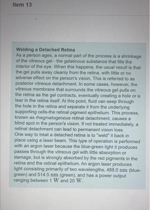 Solved Welding a Detached Retina As a person ages, a normal | Chegg.com