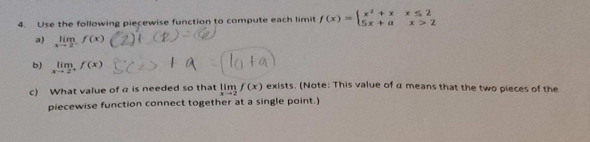 Solved 4. Use the following piecewise function to compute | Chegg.com