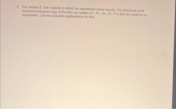 Solved 4. You isolate E. coli mutants in which lac | Chegg.com