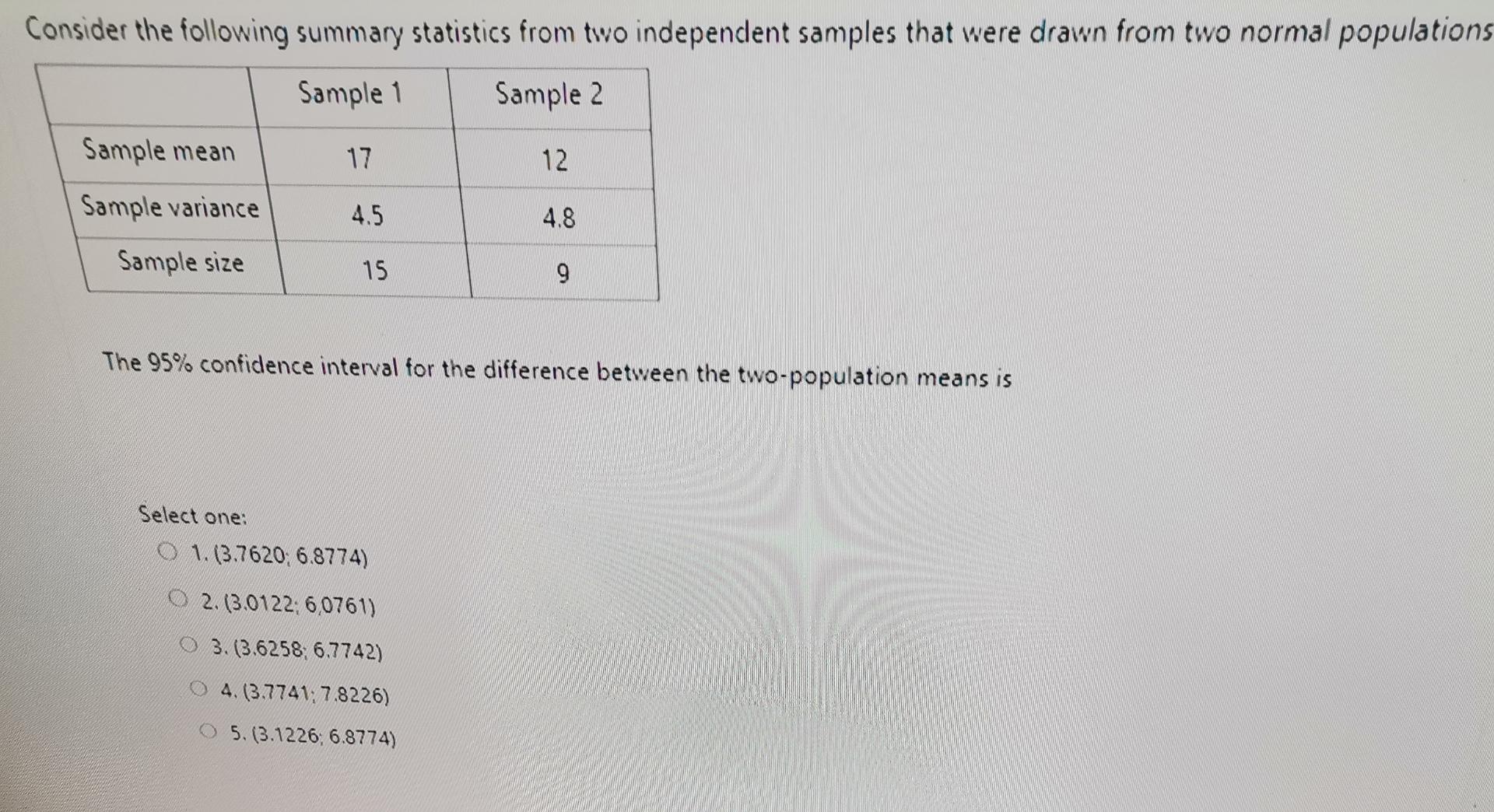 Solved Consider the following summary statistics from two | Chegg.com