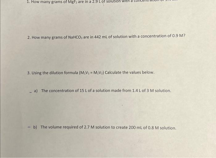 Solved 2. How many grams of NaHCO3 are in 442 mL of solution | Chegg.com