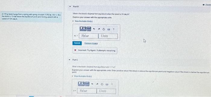 Solved a 170g block hangs from a spring with spring constant | Chegg.com