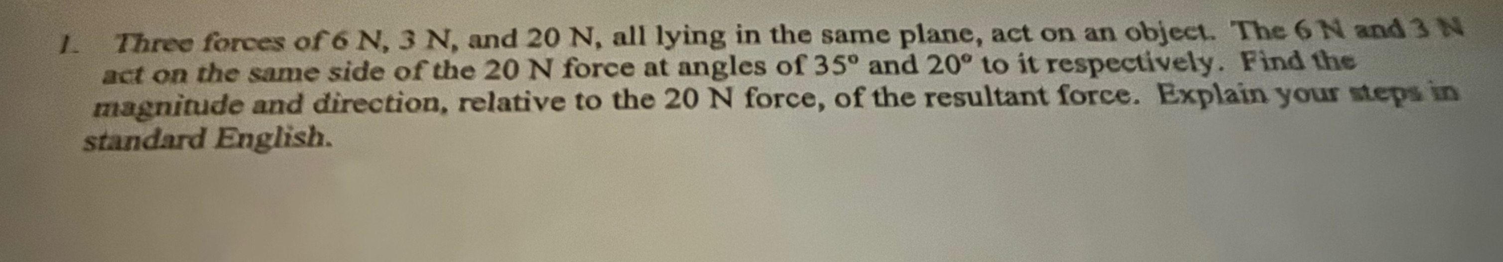 Solved Three forces of 6N,3N, ﻿and 20N, ﻿all lying in the | Chegg.com