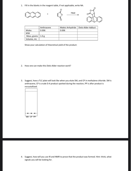 Solved 1. Fill in the blanks in the reagent table, if not | Chegg.com