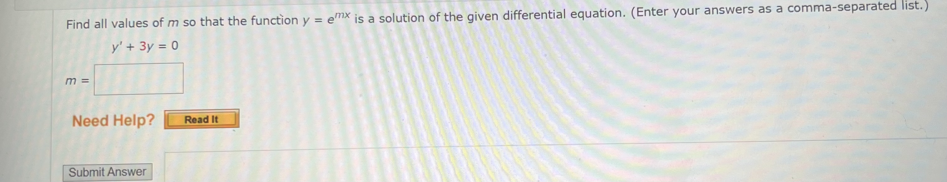 Solved Find all values of m ﻿so that the function y=emx ﻿is | Chegg.com