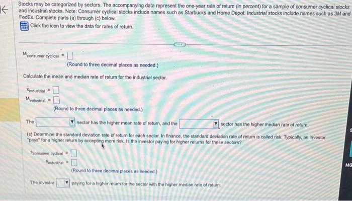 Stocks may be categorized by sectors. The | Chegg.com