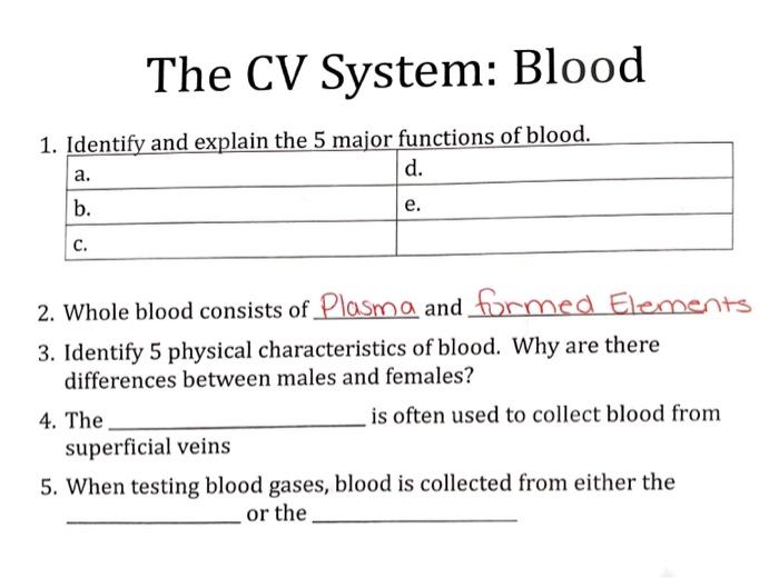 Solved The CV System: Blood 1 2. Whole blood consists of | Chegg.com