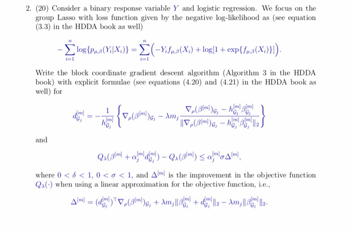 2. (20) Consider a binary response variable Y and | Chegg.com