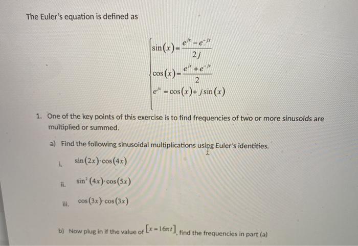 Solved The Euler's equation is defined as sin(x)- 2; e te 2 | Chegg.com