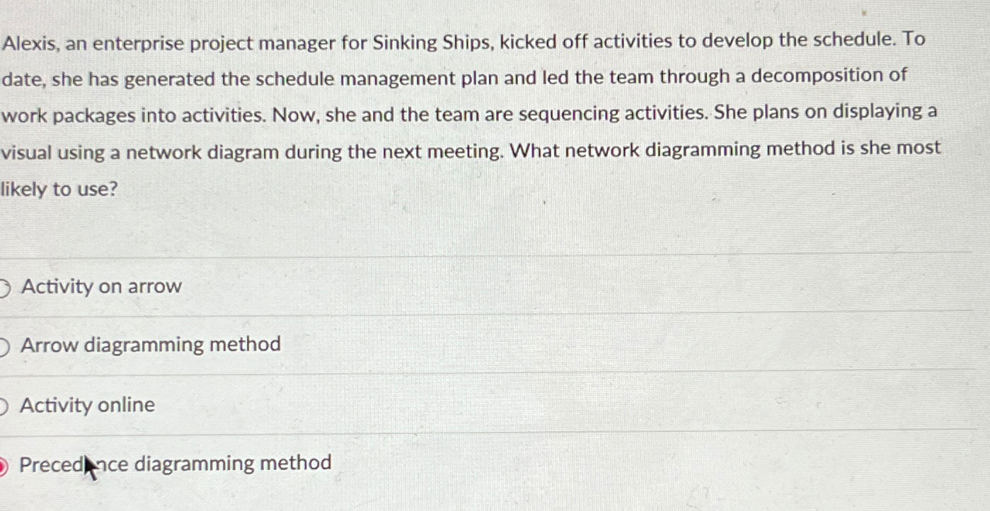 Solved Alexis, an enterprise project manager for Sinking | Chegg.com