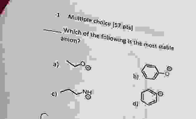 Solved Which of the following is the most stable anion?a)c) | Chegg.com
