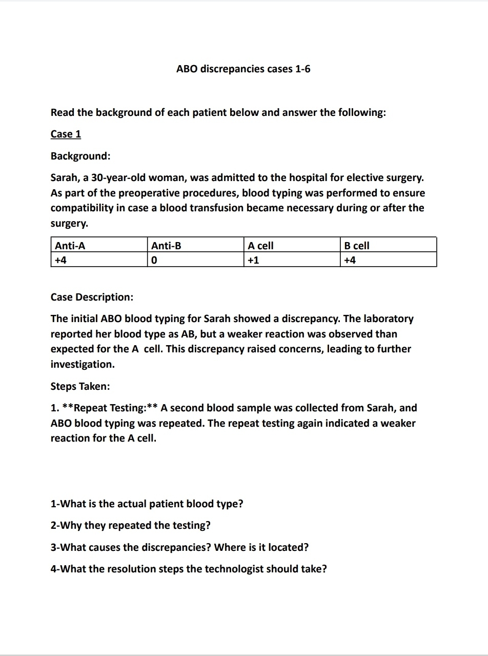 Solved ABO discrepancies cases 1-6Read the background of | Chegg.com