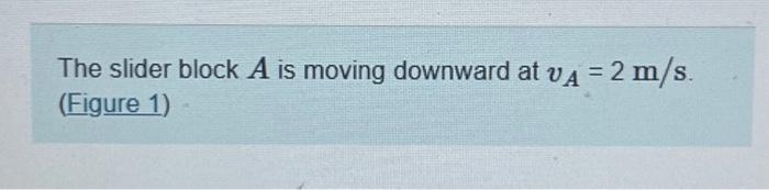 Solved The slider block A is moving downward at vA=2 m/s. | Chegg.com