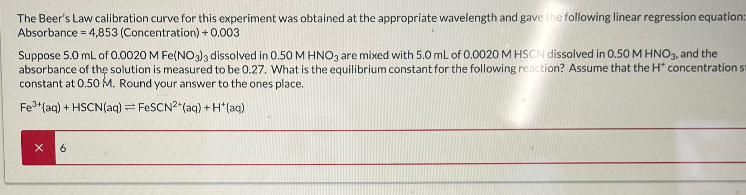 Solved The Beer's Law calibration curve for this experiment | Chegg.com