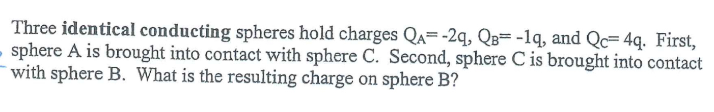 Solved Three identical conducting spheres hold charges | Chegg.com
