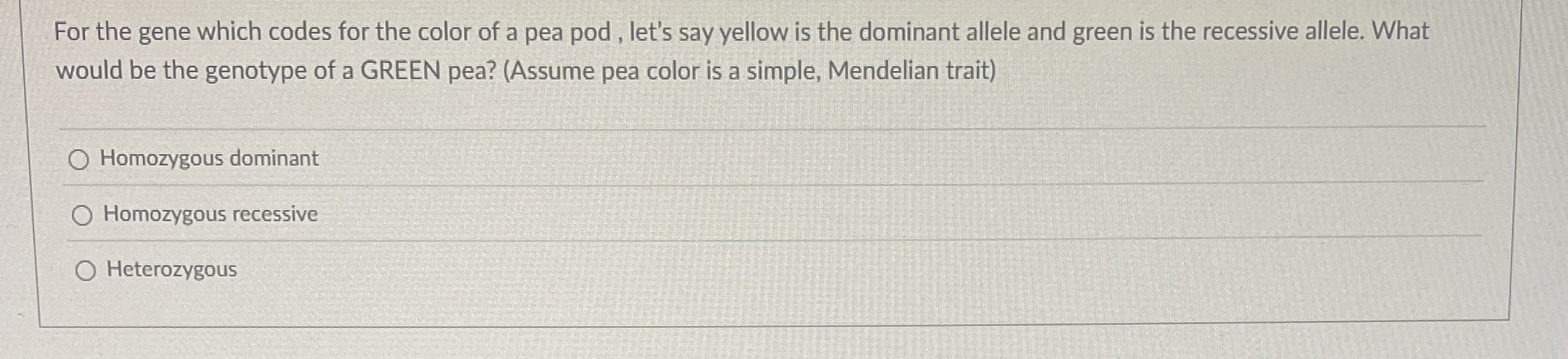 Solved For the gene which codes for the color of a pea pod, | Chegg.com