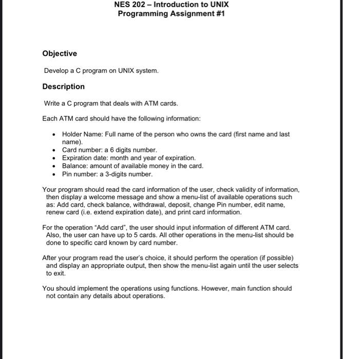 Solved Nes 202 Introduction To Unix Programming Assignment
