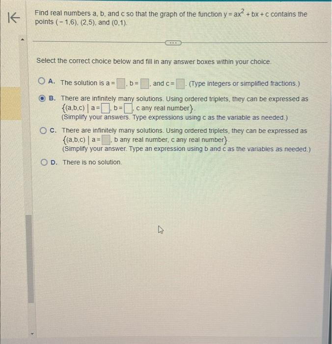 Solved Find real numbers a,b, and c so that the graph of the | Chegg.com