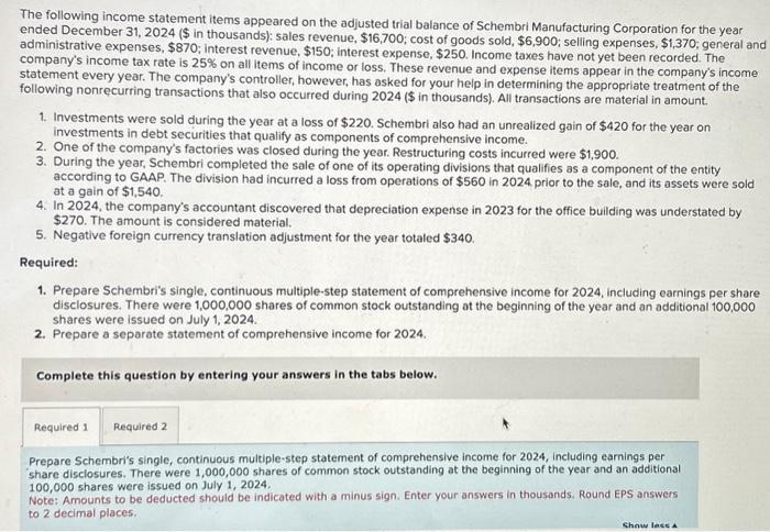 Solved The following income statement items appeared on the | Chegg.com