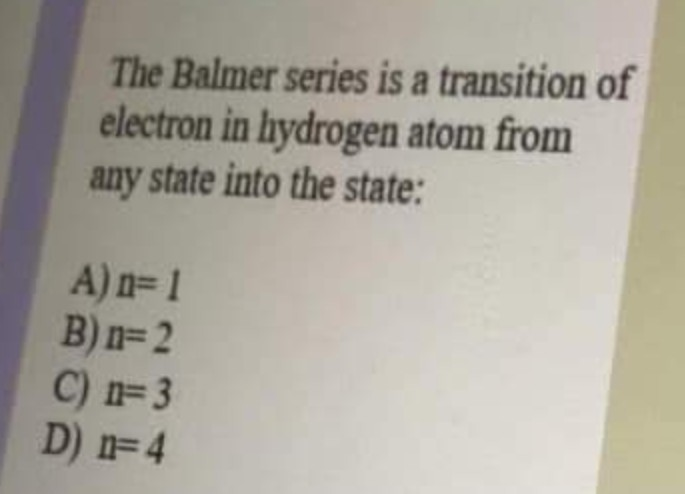Solved The Balmer series is a transition of electron in | Chegg.com