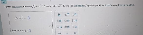 Solved For the real-valued functions f(x)=x2+3 ﻿and | Chegg.com