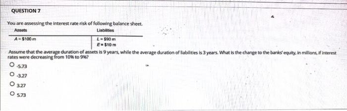 Solved You are assessing the interest rate risk of following | Chegg.com