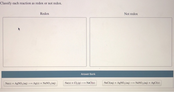 Solved Classify each reaction as redox or not redox. Redox | Chegg.com