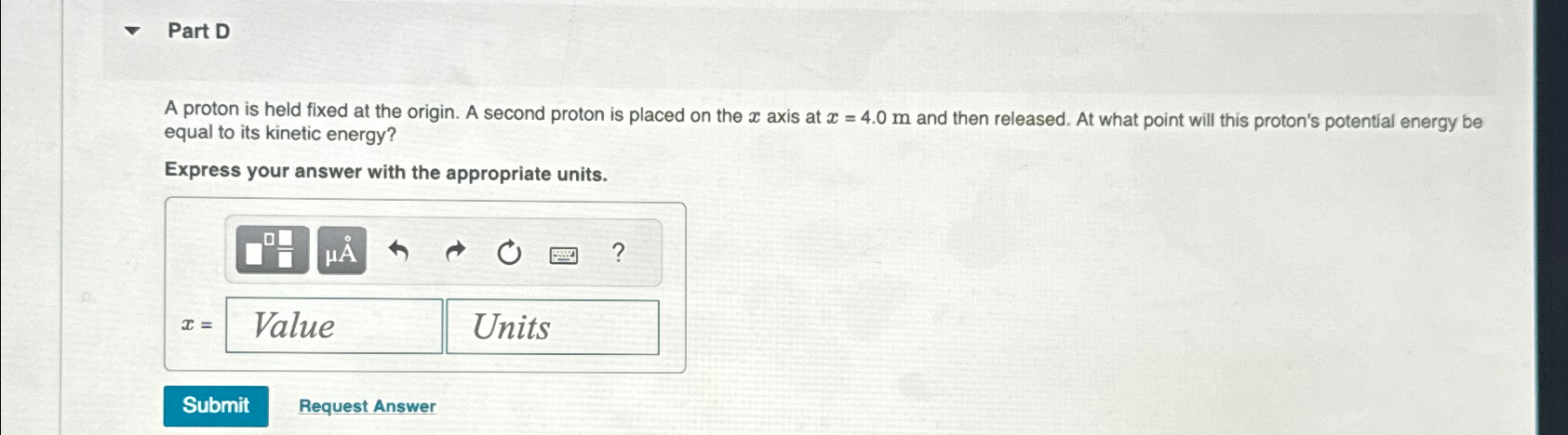 Solved Part DA proton is held fixed at the origin. A second | Chegg.com