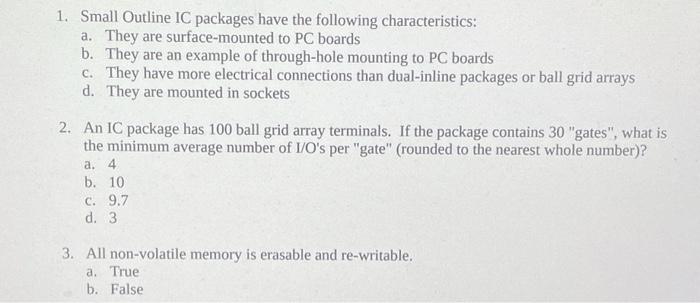 Solved 1. Small Outline IC packages have the following | Chegg.com