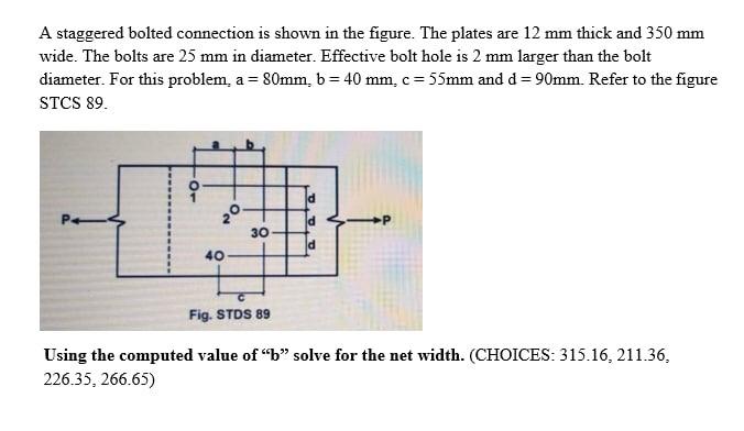 Solved A staggered bolted connection is shown in the figure. | Chegg.com